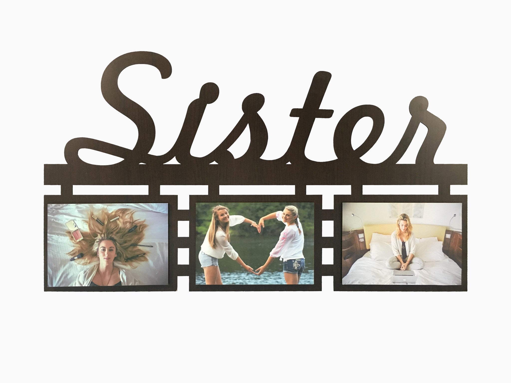 Wooden Wall Hanging Frame- Sister 3 Photos; Wisholize
